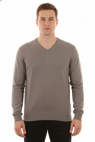 Cavallo Pánský svetr s dlouhým rukávem do véčka šedý Vel. XL | Unimoda.cz