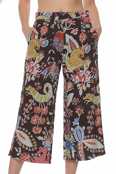 Dámské široké kalhoty květované volnočasové Vel. XS | Unimoda.cz